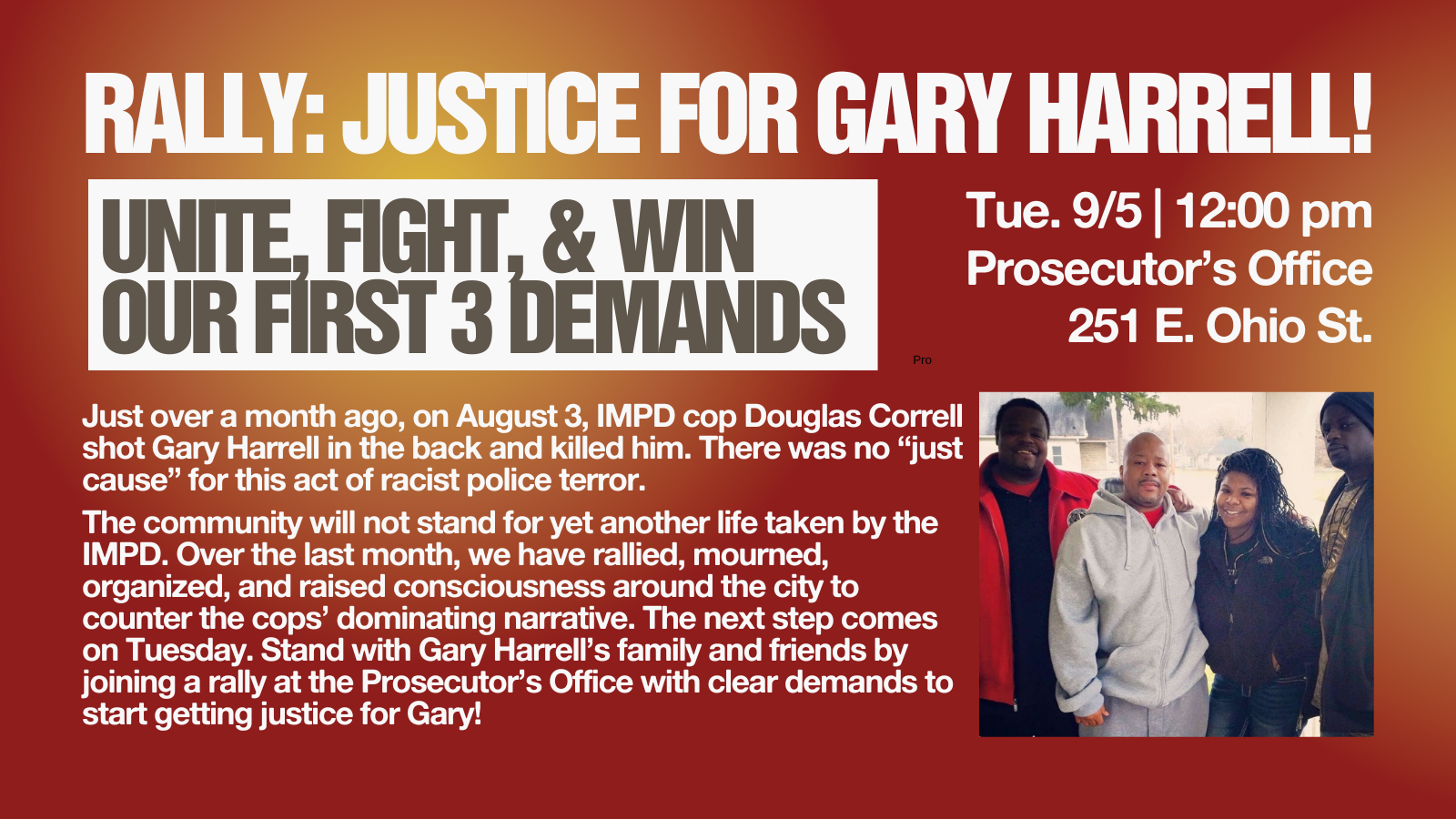 Tuesday: Demand justice for Gary Harrell! – Indianapolis Liberation Center